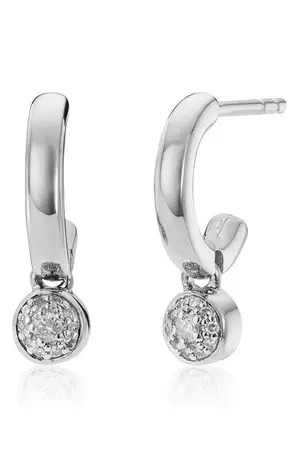 Monica Vinader Fiji Tiny Button Diamond Huggie Hoop Earrings - Silver