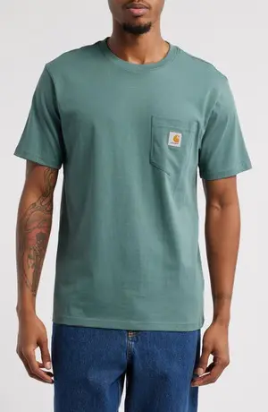 Carhartt Work In Progress Logo Pocket T-shirt Silver Pine