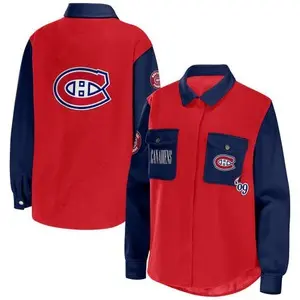 WEAR BY ERIN ANDREWS Navy Montreal Canadiens Colorblock Button-up Shirt Jacket - Red