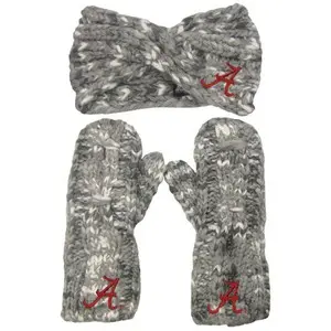 ZOOZATZ Alabama Crimson Tide Logo Marled Headband And Mitten Set - Gray