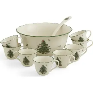 SPODE 10-piece Punch Bowl & Cups Set - Green