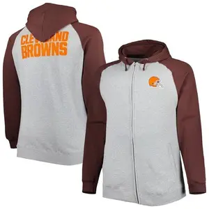 Profile Cleveland Browns Big & Tall Fleece Raglan Full-zip Hoodie Jacket - Heather Gray