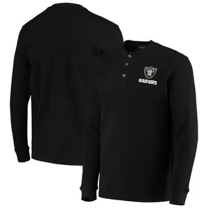 DUNBROOKE Las Vegas Raiders Logo Maverick Thermal Henley Long Sleeve T-shirt - Black