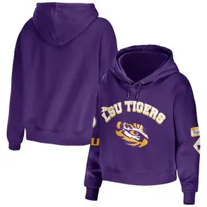 WEAR BY ERIN ANDREWS Lsu Tigers Mixed Media Cropped Pullover Hoodie - Purple