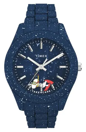 TIMEX® Waterbury Ocean X Peanuts® Recycled Plastic Bracelet Watch - Dark Blue/ Dark Blue