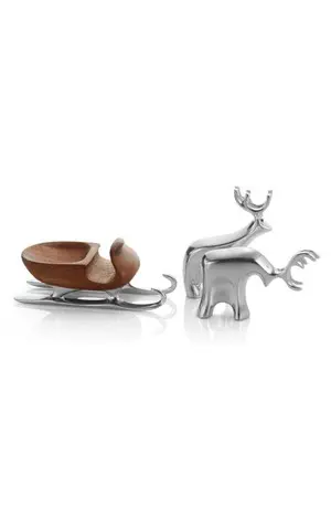 NAMBE Miniature Sleigh & Reindeer Set Metallic Silver