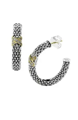 Lagos Diamond And Caviar Hoop Earrings - Silver/gold