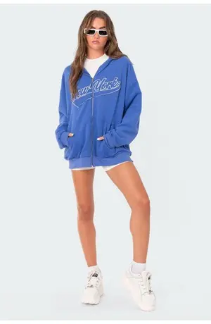 EDIKTED New York Oversized Zip-up Hoodie - Blue