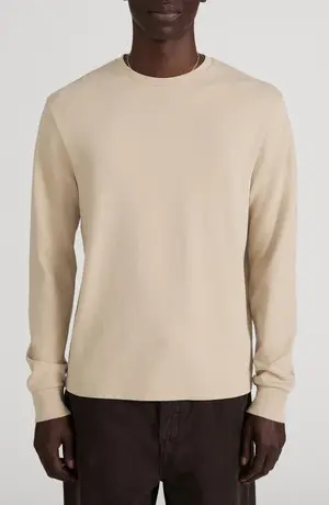 FRAME Duo Fold Long Sleeve Cotton T-shirt - Beige