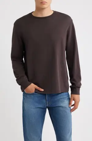FRAME Duo Fold Long Sleeve Cotton T-shirt - Deep Brown