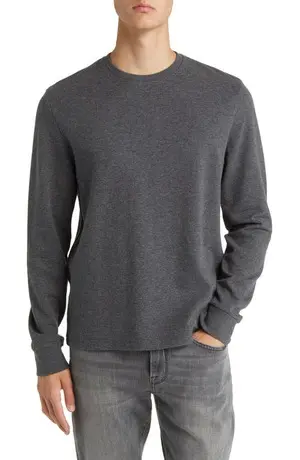 FRAME Duo Fold Long Sleeve Cotton T-Shirt Heather Charcoal Grey