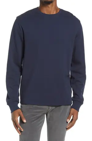 FRAME Duo Fold Long Sleeve Cotton T-Shirt Navy