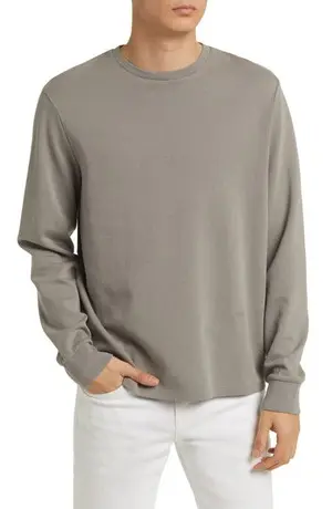 FRAME Duo Fold Long Sleeve Cotton T-Shirt Stone Grey