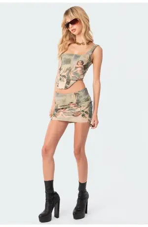 EDIKTED Halo Angel Print Square Neck Corset