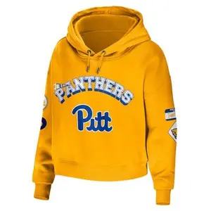 WEAR BY ERIN ANDREWS Pitt Panthers Mixed Media Cropped Pullover Hoodie