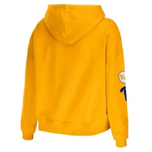 WEAR BY ERIN ANDREWS Pitt Panthers Mixed Media Cropped Pullover Hoodie