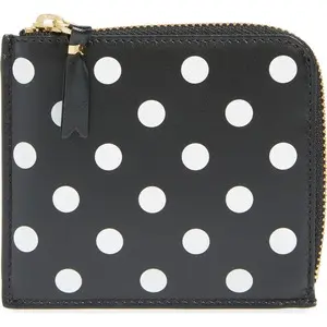 Comme Des Garçons Dot Print Half Zip Leather Wallet - Black