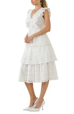 Endless Rose Lace Ruffle Tiered Midi Dress