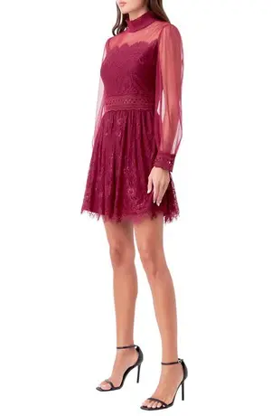 Endless Rose Mixed Lace Cocktail Dress - Maroon