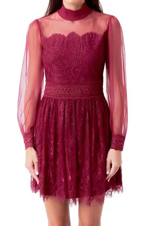 Endless Rose Mixed Lace Cocktail Dress - Maroon