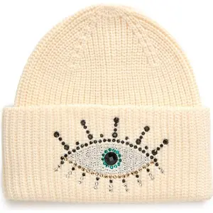 Kurt Geiger Beaded Evil Eye Beanie - Bone