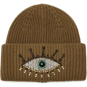 Kurt Geiger Beaded Evil Eye Beanie - Khaki