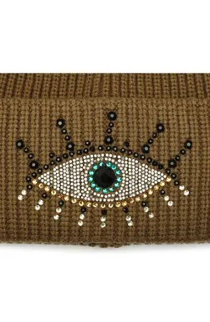 Kurt Geiger Beaded Evil Eye Beanie - Khaki