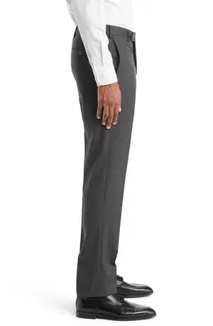 Zanella Parker Flat Front Stretch Wool Flannel Trousers - Dark Grey