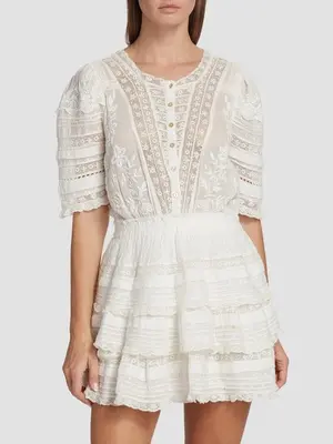 LoveShackFancy Quincy Embroidered Lace Minidress