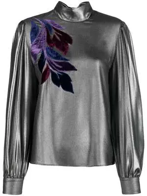 Alberta Ferretti Metallic Leaf Appliqué Blouse