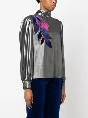 Alberta Ferretti Metallic Leaf Appliqué Blouse
