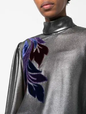 Alberta Ferretti Metallic Leaf Appliqué Blouse