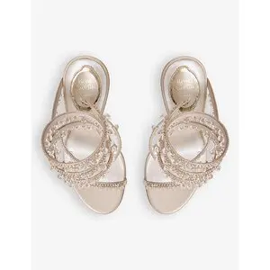 Rene Caovilla Chandelier Bead-embellished Leather Heeled Sandals - Blush