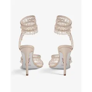 Rene Caovilla Chandelier Bead-embellished Leather Heeled Sandals - Blush