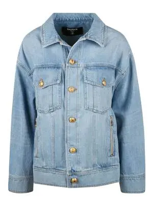 Balmain Rear Logo Embellished Denim Jacket