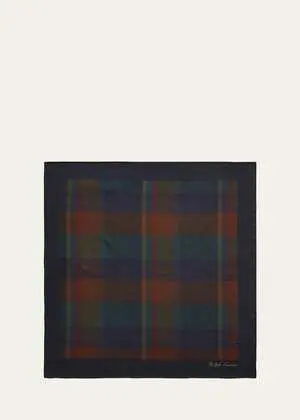 Ralph Lauren Men's Plaid Silk Pocket Square - Navy