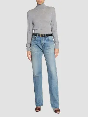 Saint Laurent Cassandre Belt With Square Buckle In Crocodile Embossed Leather