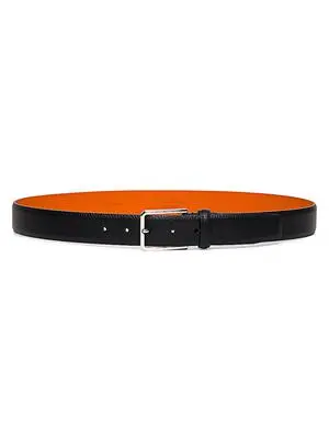 Santoni Adjustable Grained Leather Belt - Black