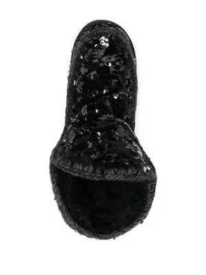 Mou Sequin Embellished Sheepskin Boots - Black