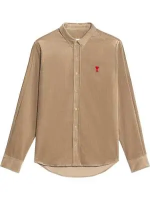 AMI Paris Logo-embroidered Corduroy Shirt