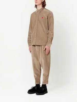 AMI Paris Logo-embroidered Corduroy Shirt