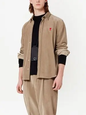 AMI Paris Logo-embroidered Corduroy Shirt
