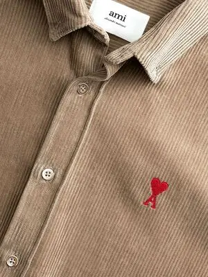 AMI Paris Logo-embroidered Corduroy Shirt