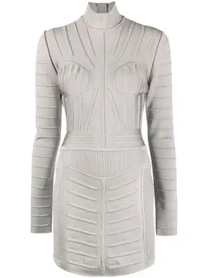 Balmain Ribbed Long-sleeve Mini Dress