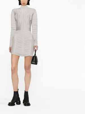 Balmain Ribbed Long-sleeve Mini Dress