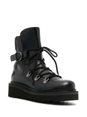 FERRAGAMO Elimo Leather Combat Boots - Black