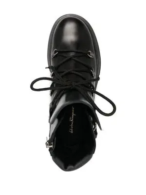 FERRAGAMO Elimo Leather Combat Boots - Black