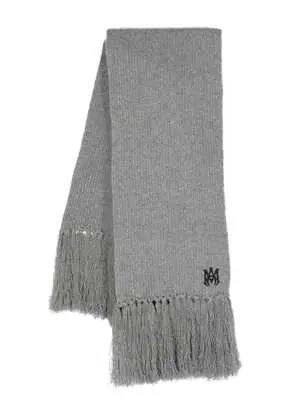 Amiri Logo-embroidered Fringed Cashmere Scarf - Grey