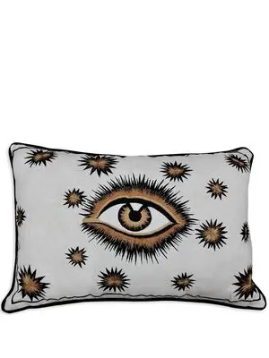 LES-OTTOMANS Eye-motif Embroidered Cushion - Grey