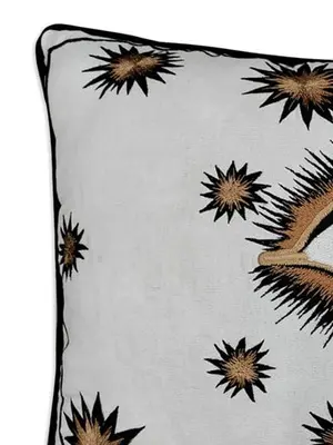 LES-OTTOMANS Eye-motif Embroidered Cushion - Grey